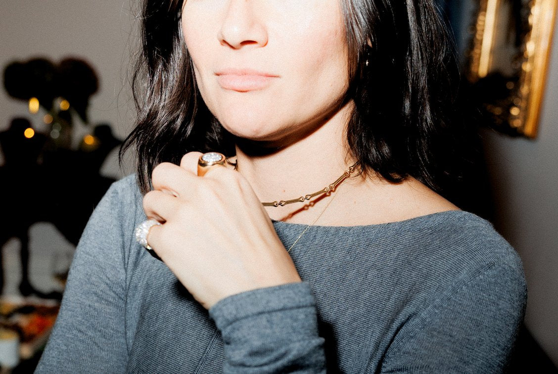 As worn by Gabrielle Katz. Jewellery chosen from Lucy Delius.