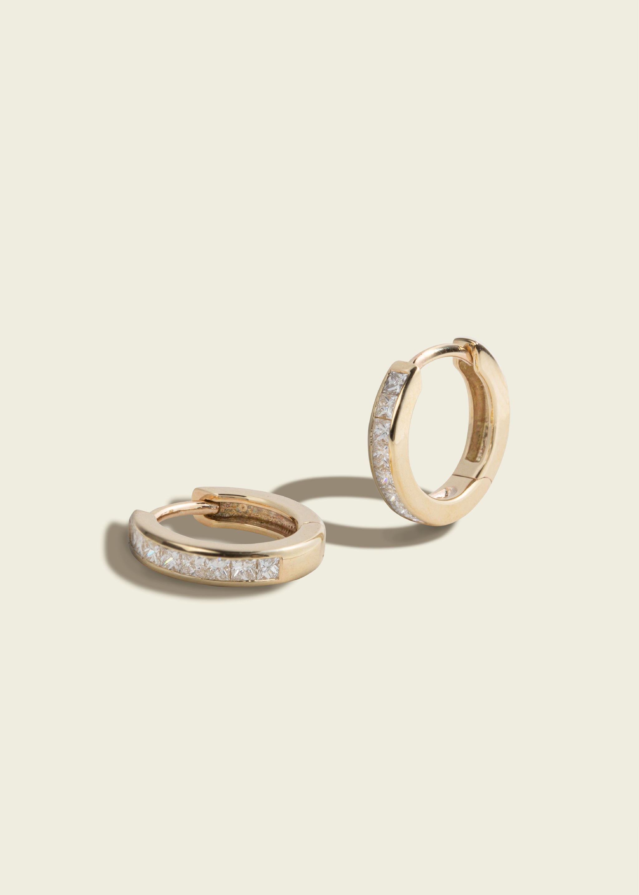 Carre Cut Huggy Hoops. Diamond Hoop Earrings, Lucy Delius