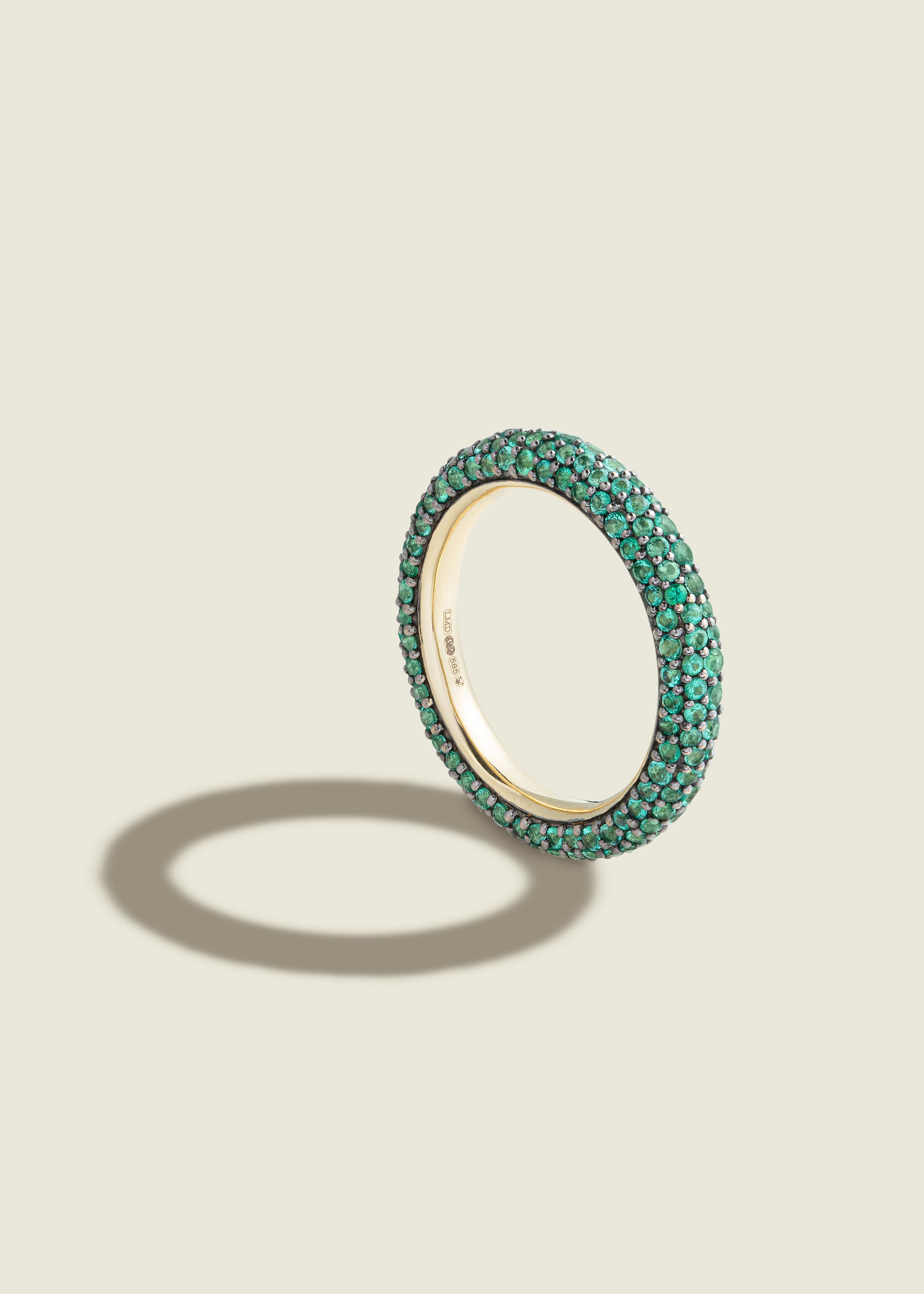Emerald Pavé Eternity Ring. Fine gemstone eternity rings, Lucy Delius