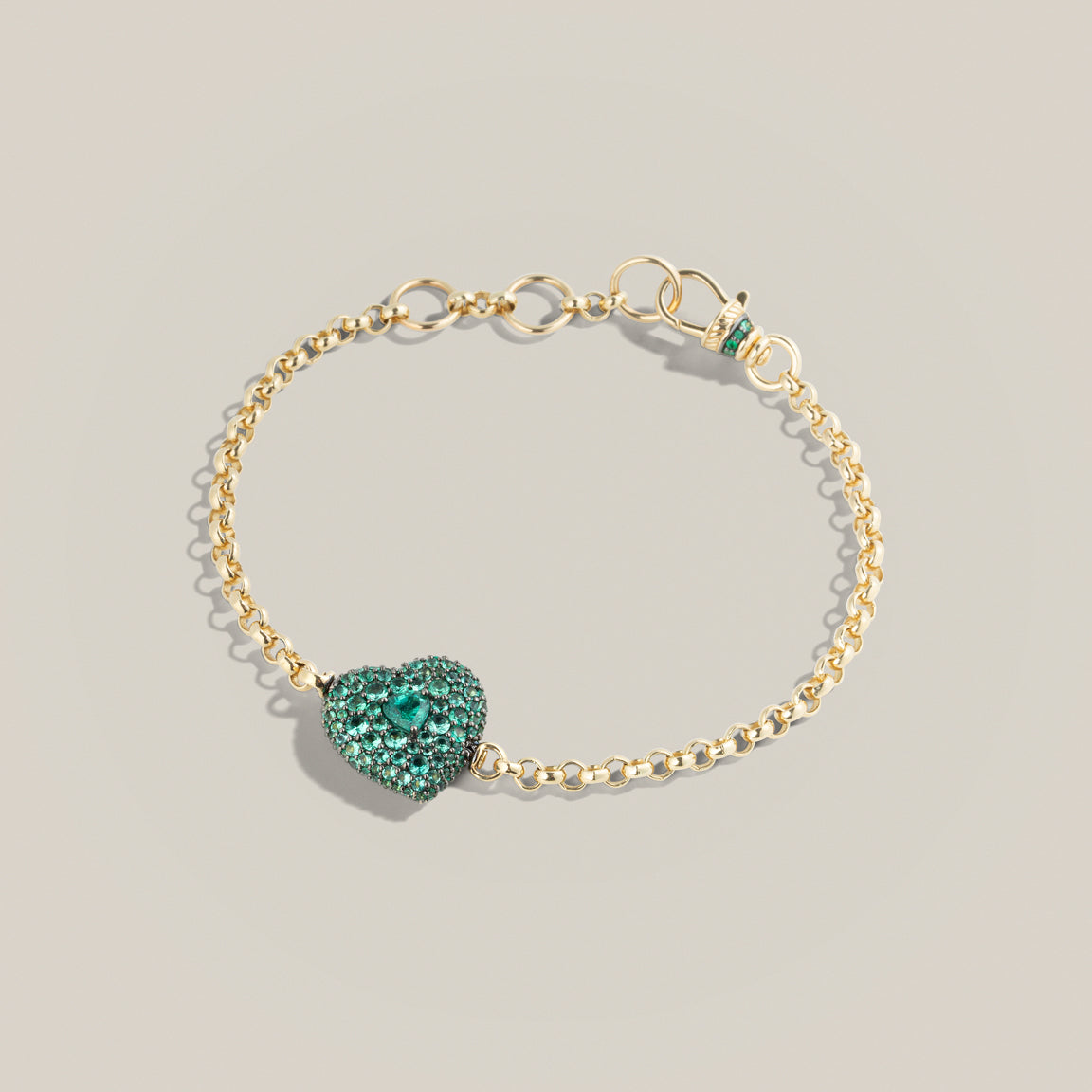 Emerald Chubby Love Bracelet. Emerald Heart Jewellery, Lucy Delius