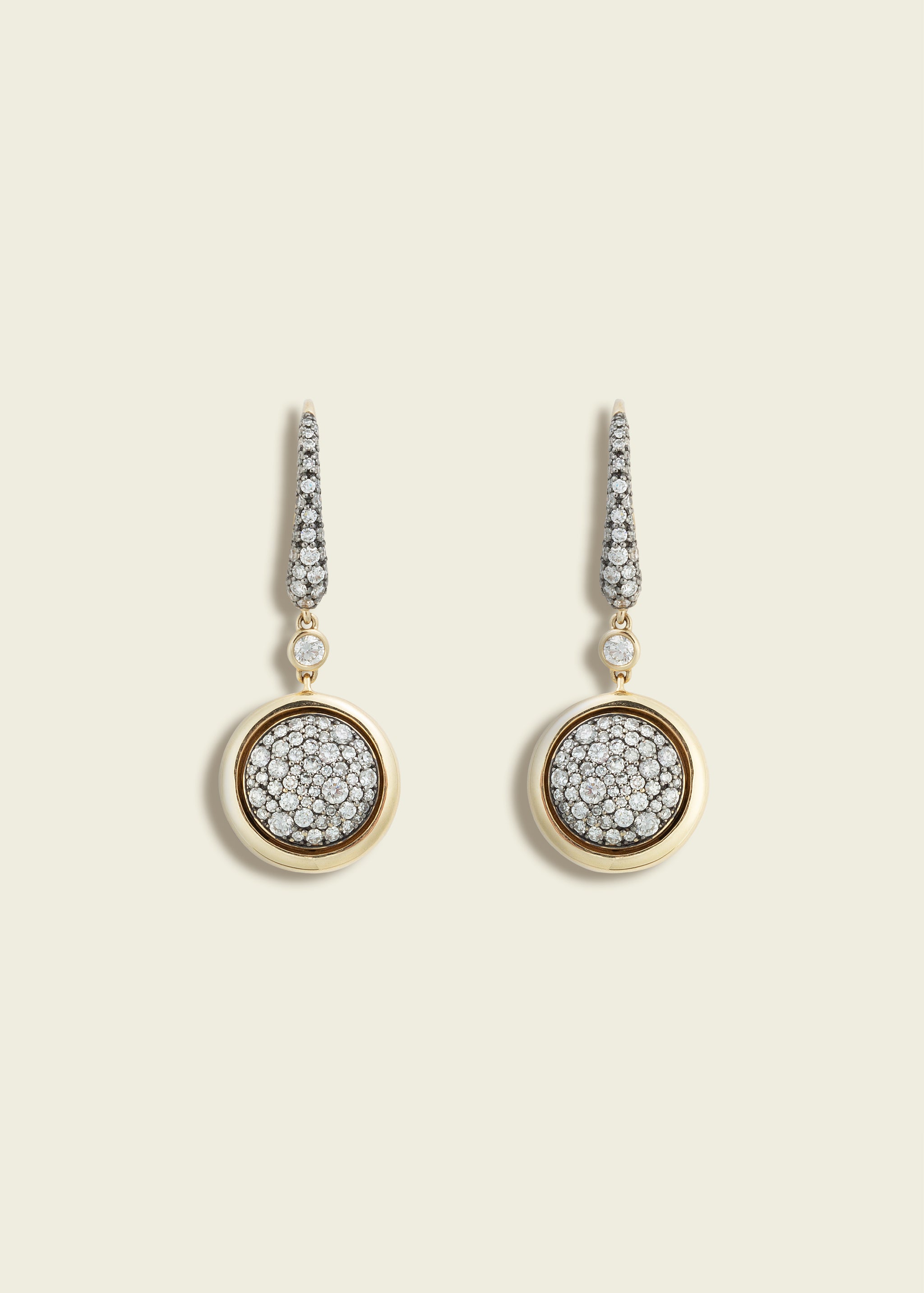 Smartie Earrings. Diamond pave and 14kt gold jewellery, Lucy Delius
