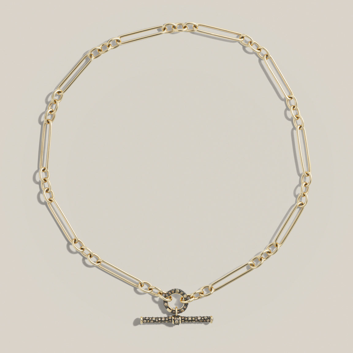 Cognac Diamond Pave T-Bar Trombone Chain Necklace. Watch Chain ...